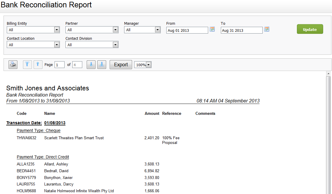 Bank Reconciliation report