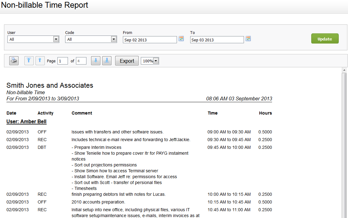 Non-billable Time report