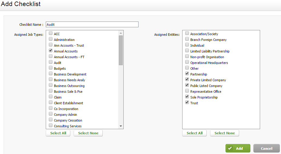 Add checklists for jobs