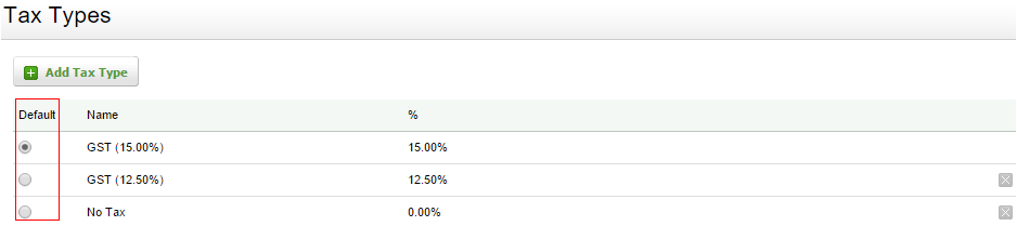 Customise the tax types