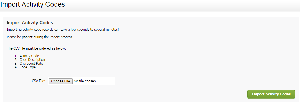 Import activity codes
