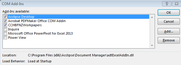 Check the status of the CCH Workpapers Add-in within Excel
