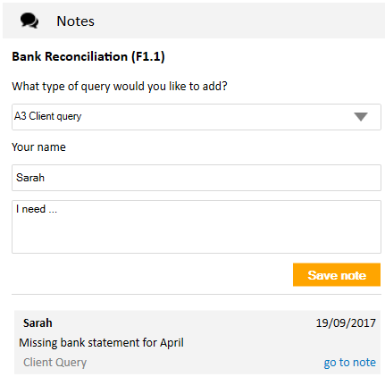 Record notes and resolve client queries