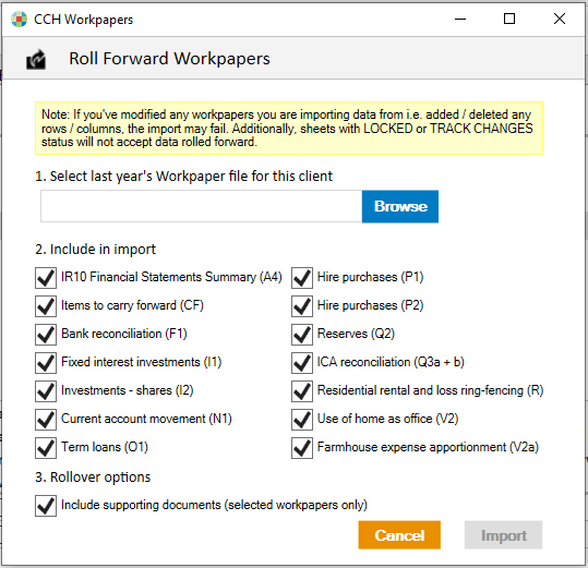 Roll forward data from prior year workpaper